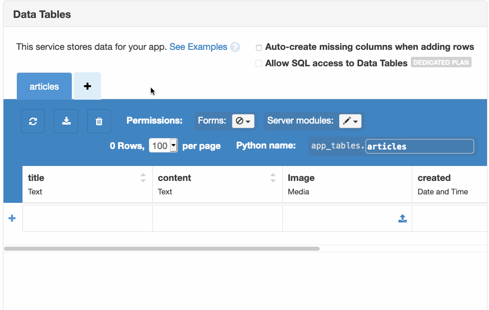 Create a Categories table
